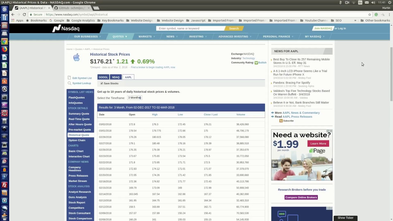 Getting NASDAQ stock data with a Python class