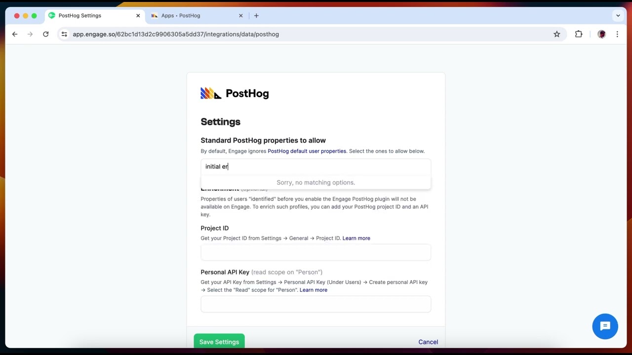 Allowing default user properties on PostHog