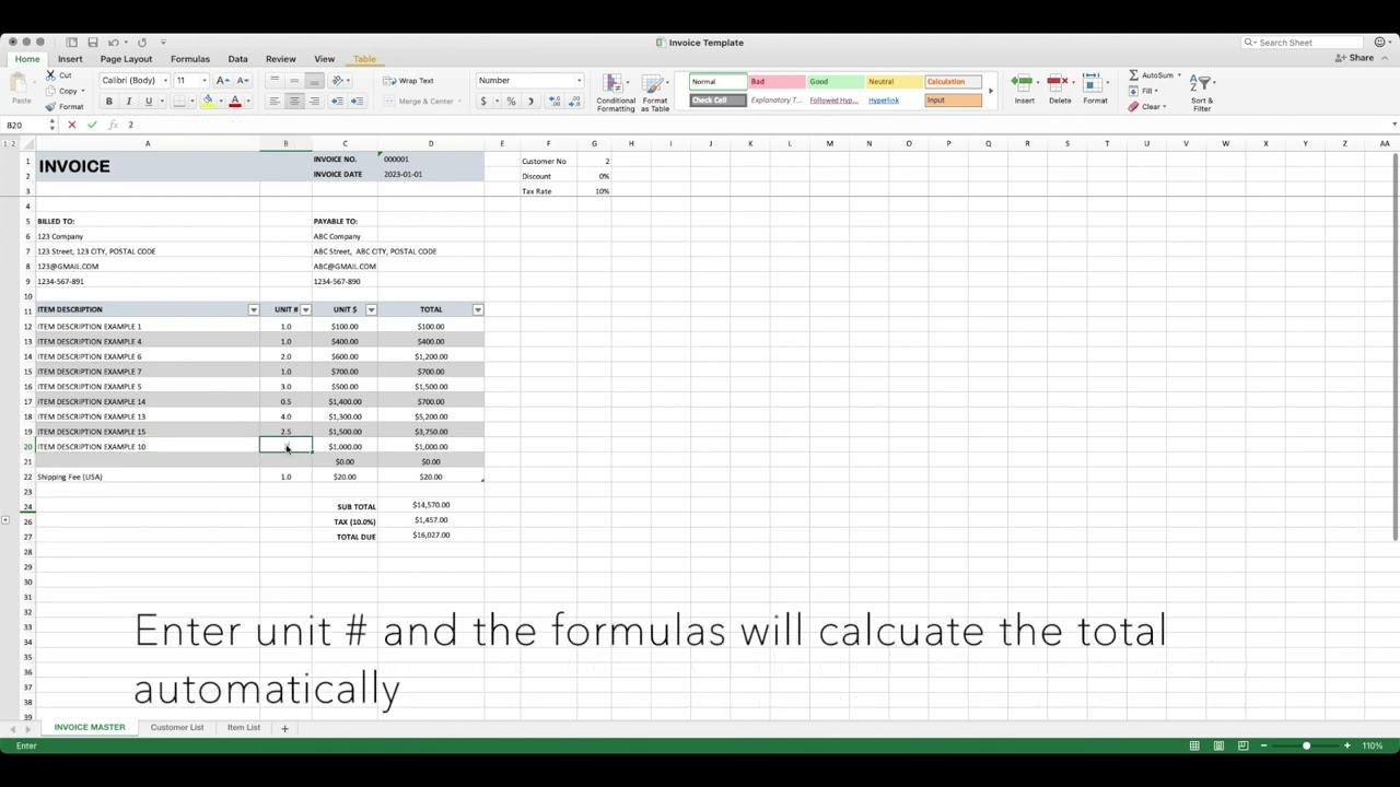 Simple Excel Invoice Template (Etsy Shop)