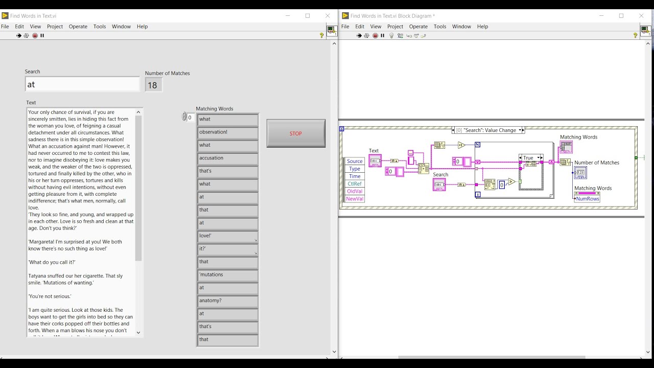 LabVIEW exercise on Strings: Words Search in a Text