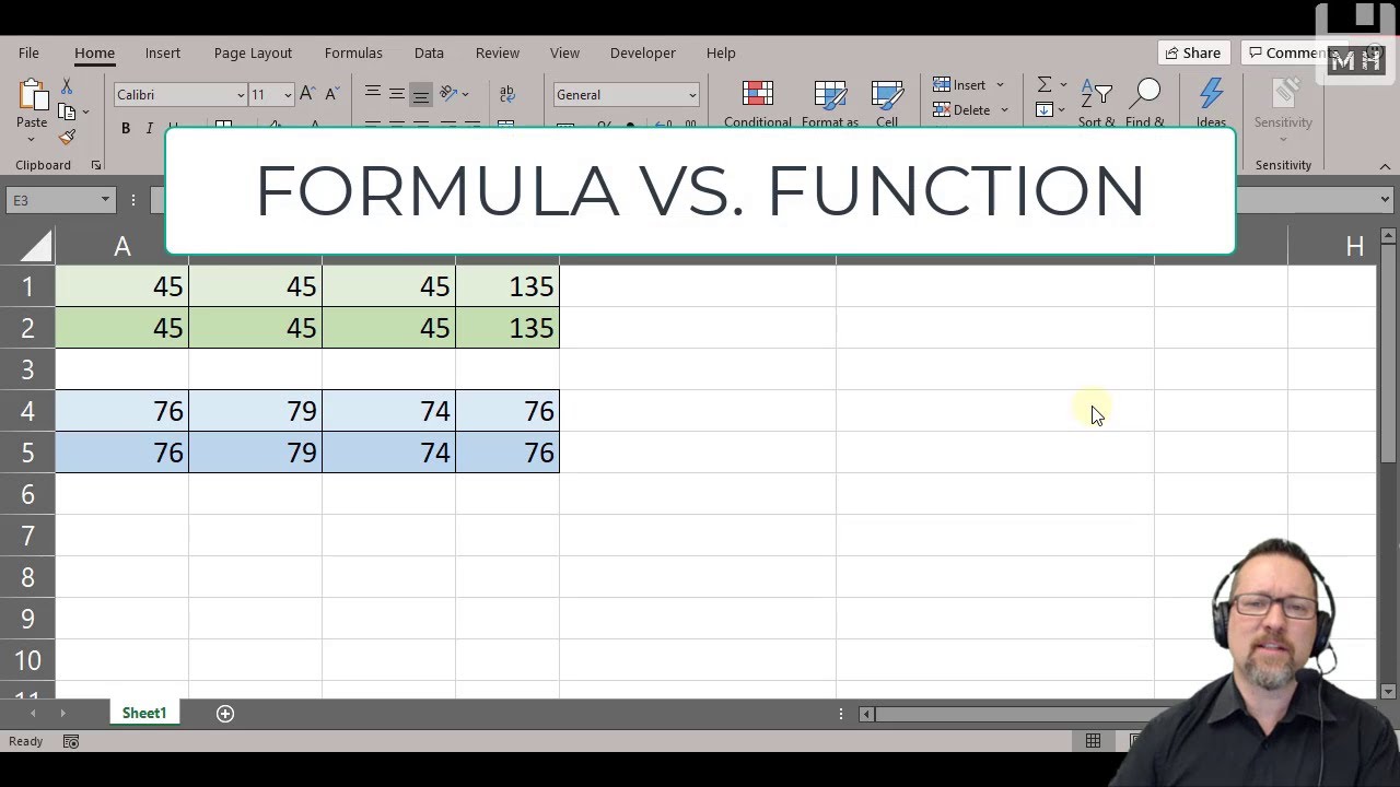 Level 1 Excel Lesson 18: Formula Vs Function
