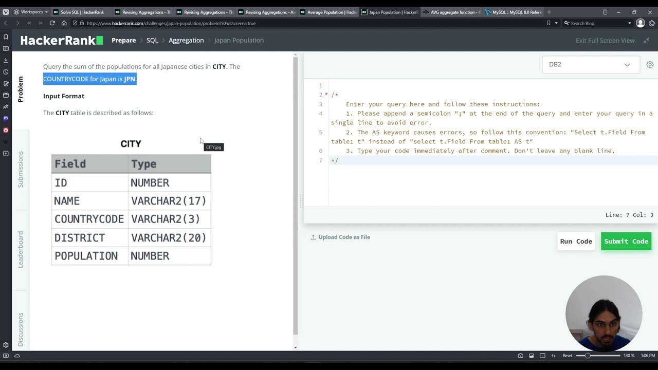Japan Population | SQL Aggregation | HackerRank Solution