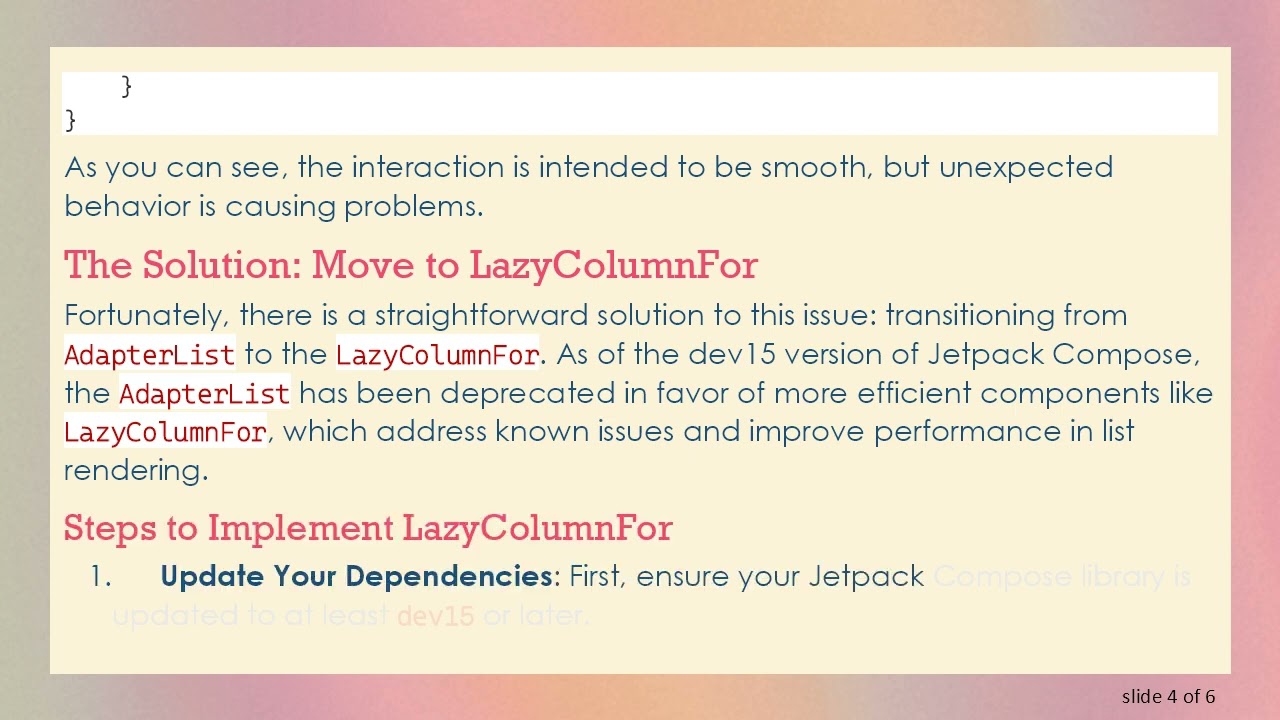Fixing AdapterList Crashes in Android Jetpack Compose: Switch to LazyColumnFor