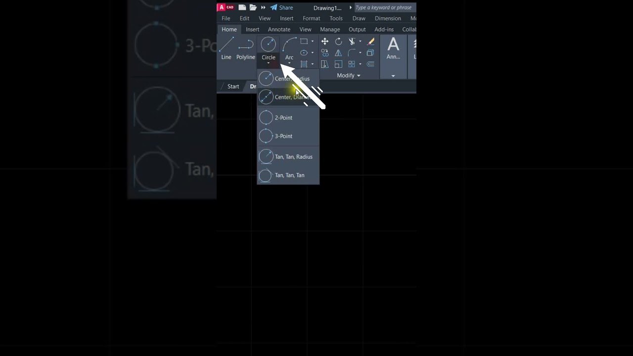 Draw a circle using a center point and a radius in AutoCAD  #autocad #autocadforbeginners