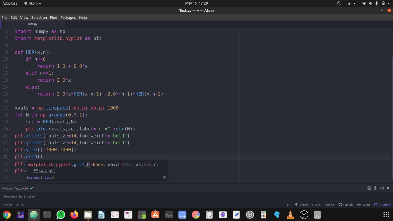 Python code for Hermite Polynomials by the recurrence relations