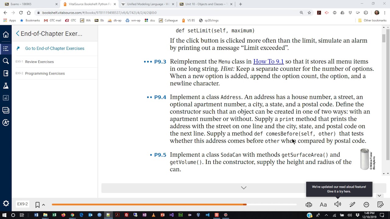 Programming in Python - Chapter 9 Exercises - Fall 2019