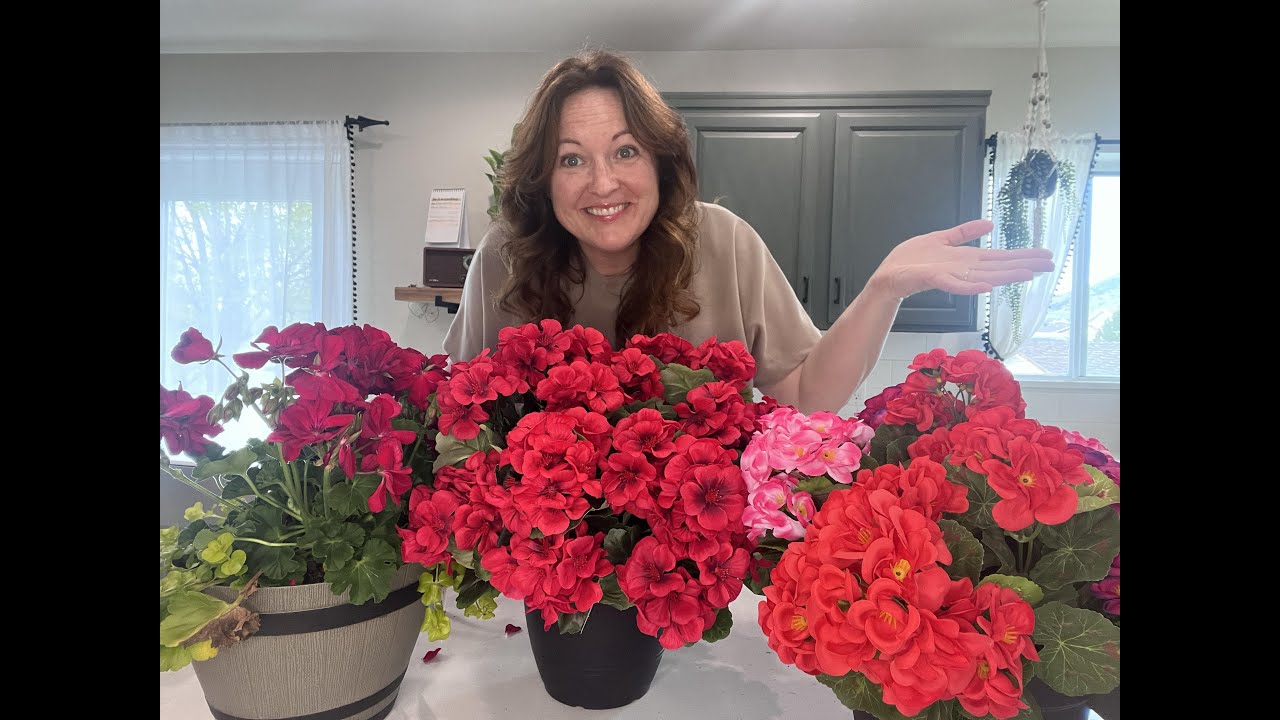 Comparing 2 Faux Geranium Options- Plus A REAL Plant Check! | Artificial Fake Flowers Outdoors Decor