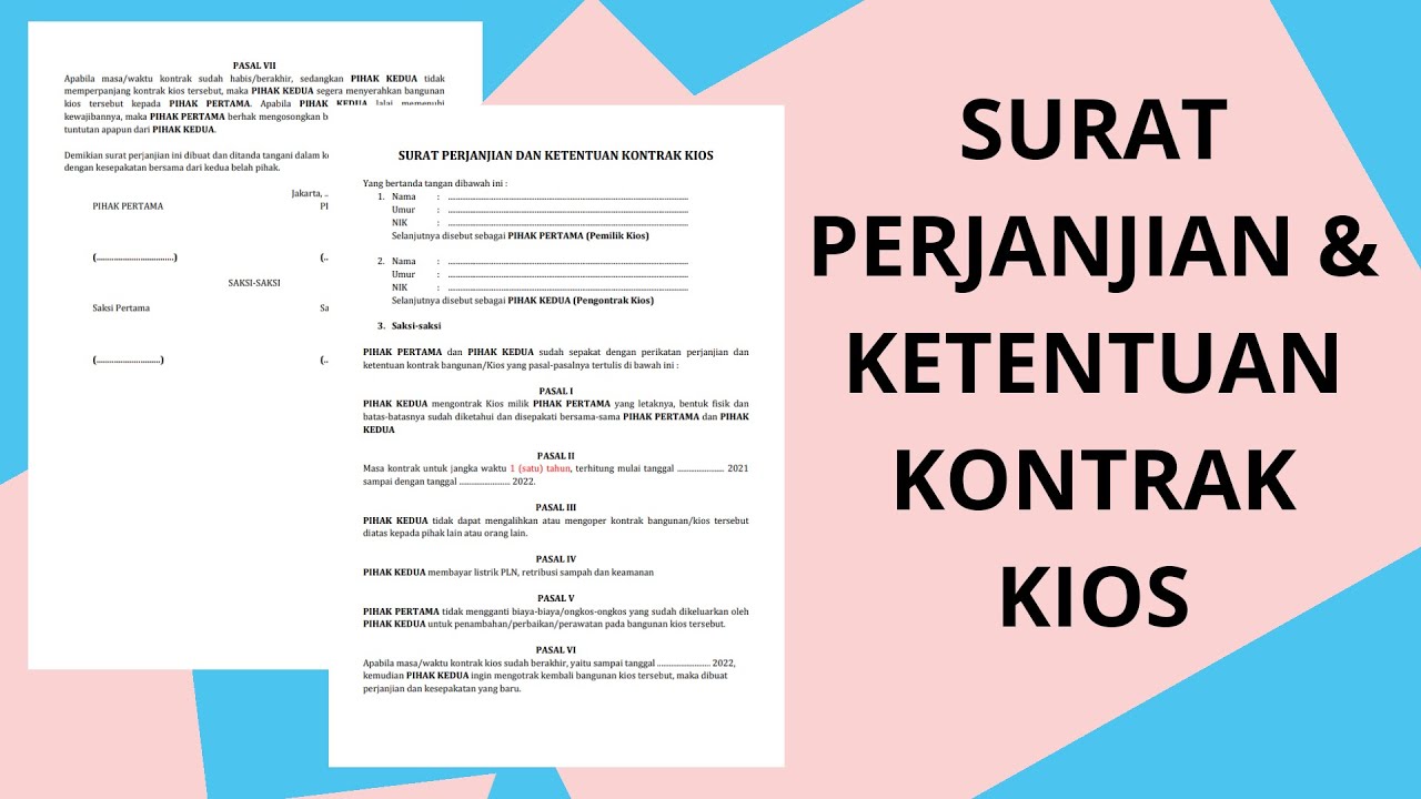 Surat Perjanjian dan Ketentuan Kontrak Kios, Agreement Letter