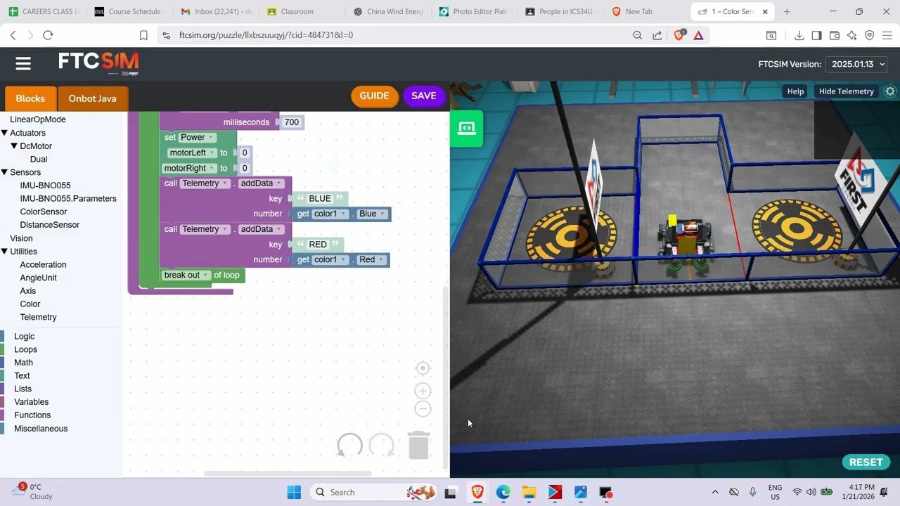 FTC SIM - colour sensor tutorial