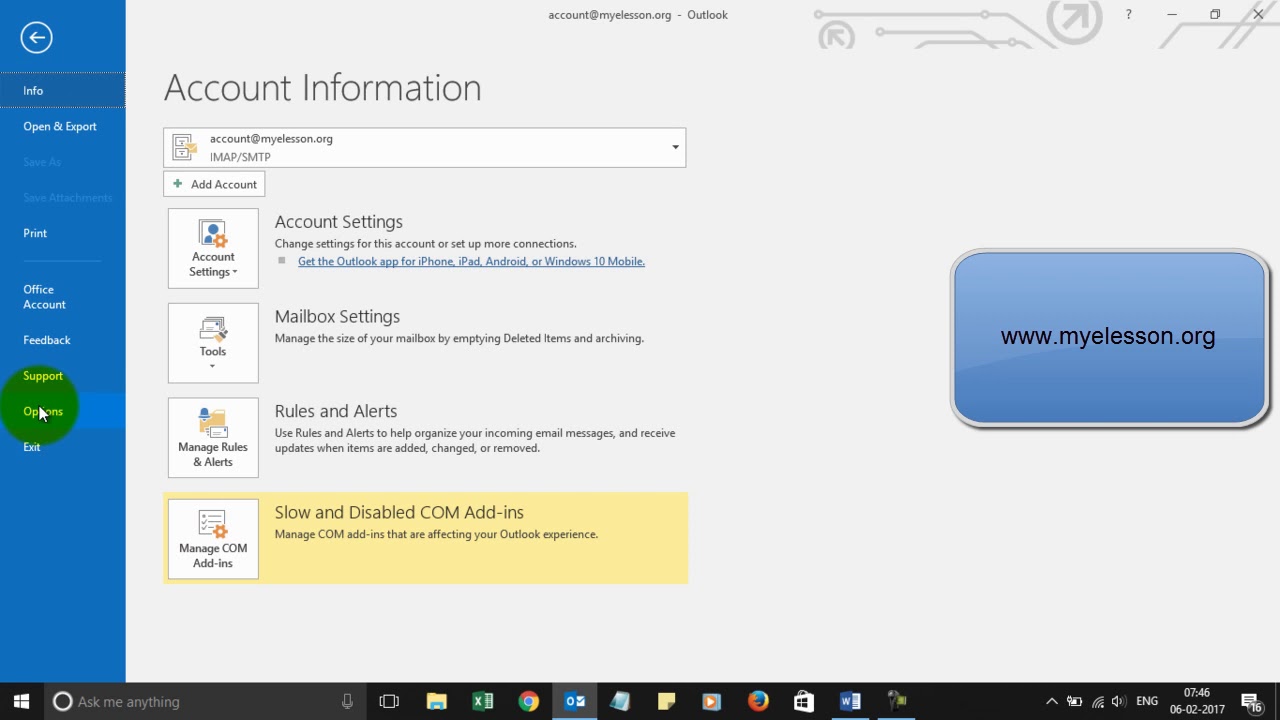 Settings and Options in Outlook - Learn Excel Course, MS Word Course & MS Excel Course - Myelesson