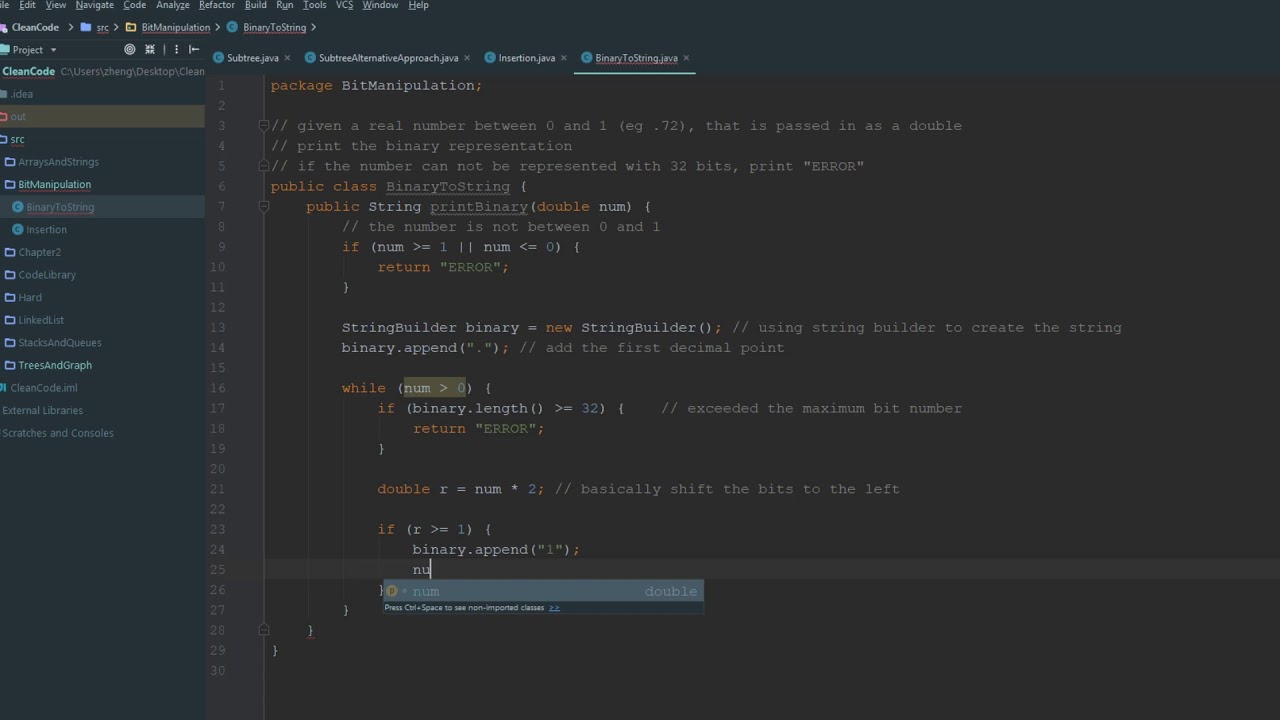 Java Technical Interview - Convert Double to Binary String