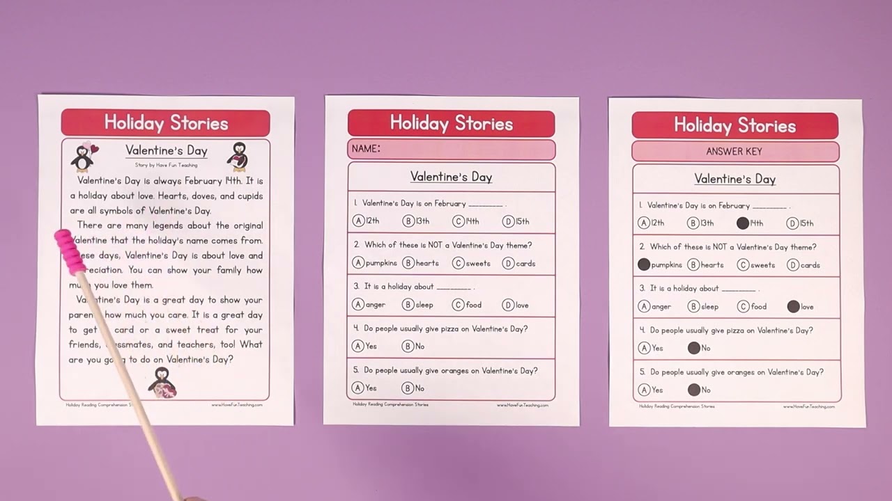 Valentine’s Day Reading Comprehension Worksheet