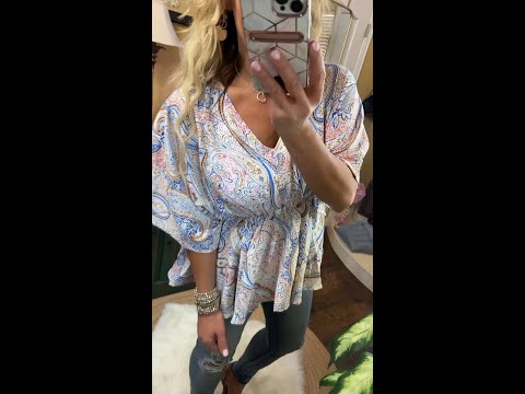 Empire Paisley Printed Dolman Sleeve Top, Blue and White
