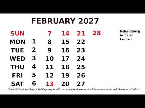 February Calendar 2027