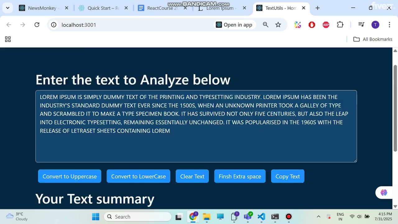 TextUtils – Modern React Text Editing & Analysis Tool