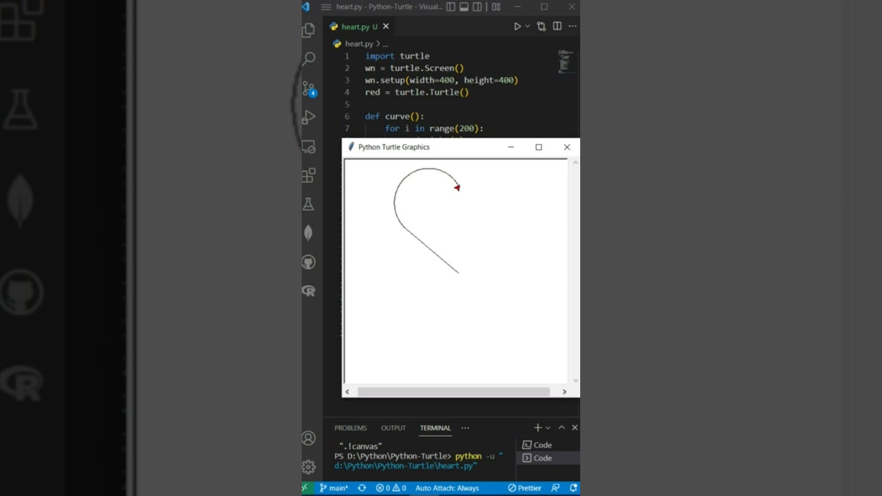 Draw A Heart ♥ In Python Turtle 🐢 | Python Programming Project | Python Tutorial #shorts #python
