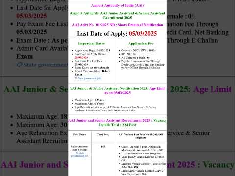 AAI Non Executives Junior Assistant and Senior Assistant Recruitment 2025 Apply Online for 224 Post