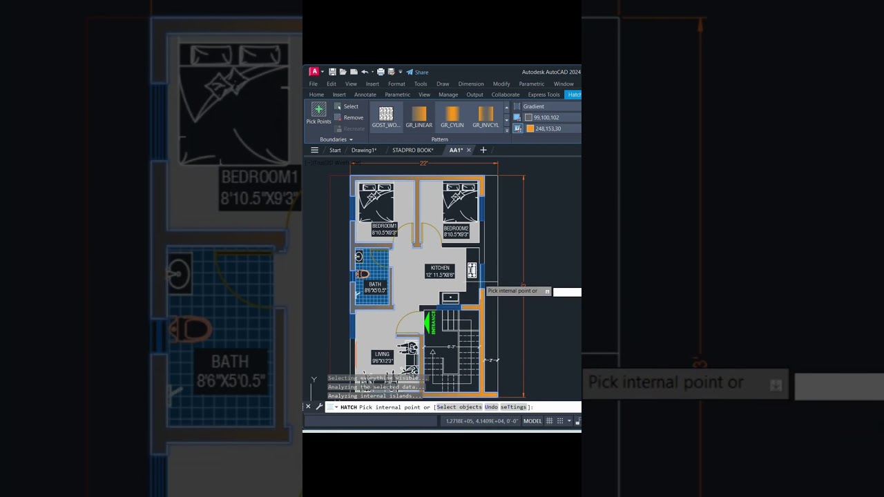 How to Render 2D Floor Plan in AutoCAD Using Hatch Tool | Realistic Plan Presentation