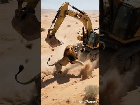 Lion vs Machine: The Most Intense Wildlife Encounter Ever Filmed! #epicmachines #lion #excavator