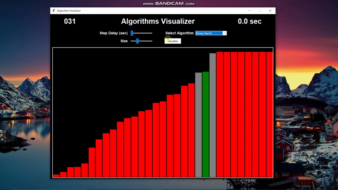 Binary Search algorithm visualizer using Tkinter