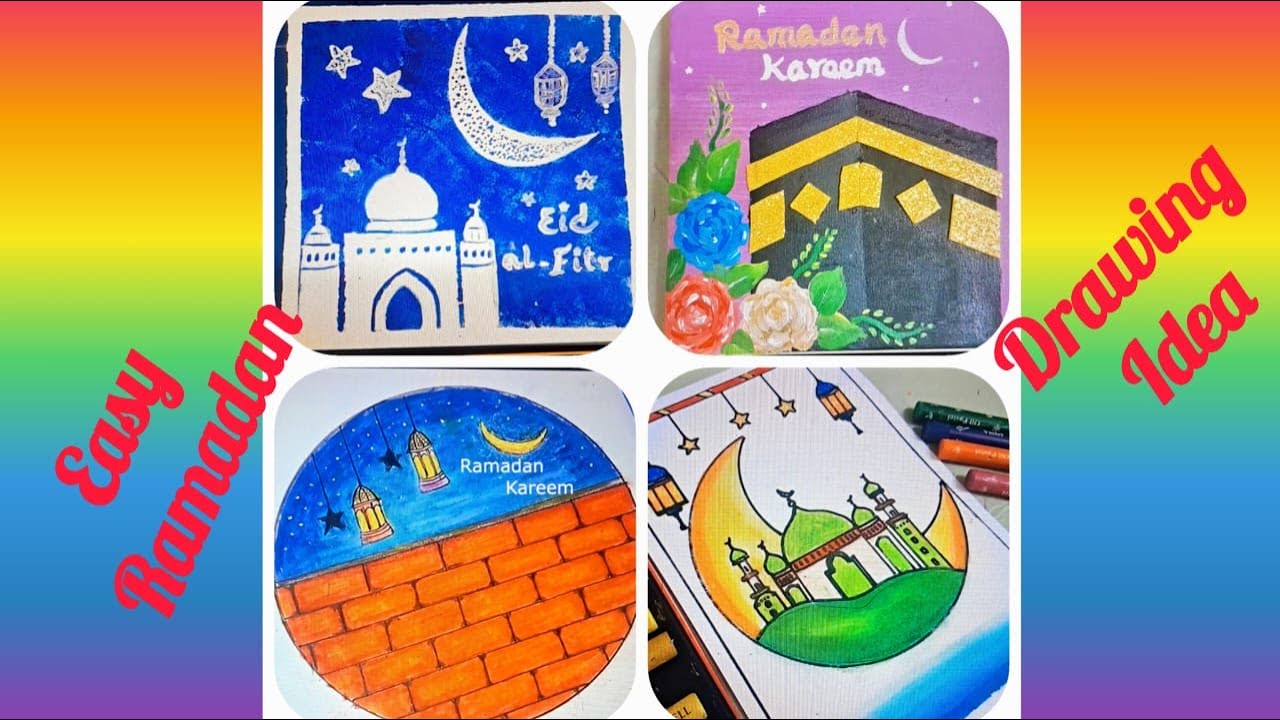 4 Ramadan Painting Ideas /Easy Ramadan drawing ideas/Ramadan Kareem /Eid Al Fitr Celebration/Ramadan