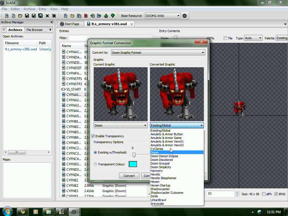 Easily convert native doom graphics to PNG with SLADE3