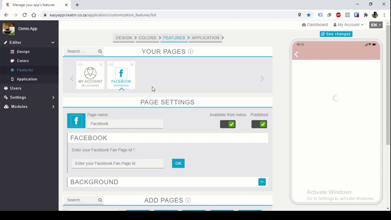 FEATURES / MODULE - Facebook Configuration