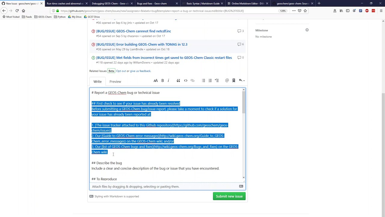 Creating a new GEOS-Chem issue on Github