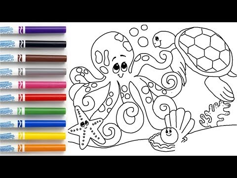 How to draw Sea Animals Coloring Book Page