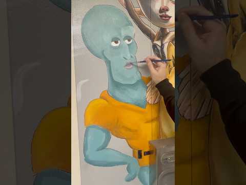 Day 40 painting memes on the wall. Handsome squidward meme. Sexy sigma most goated squidward. #memes