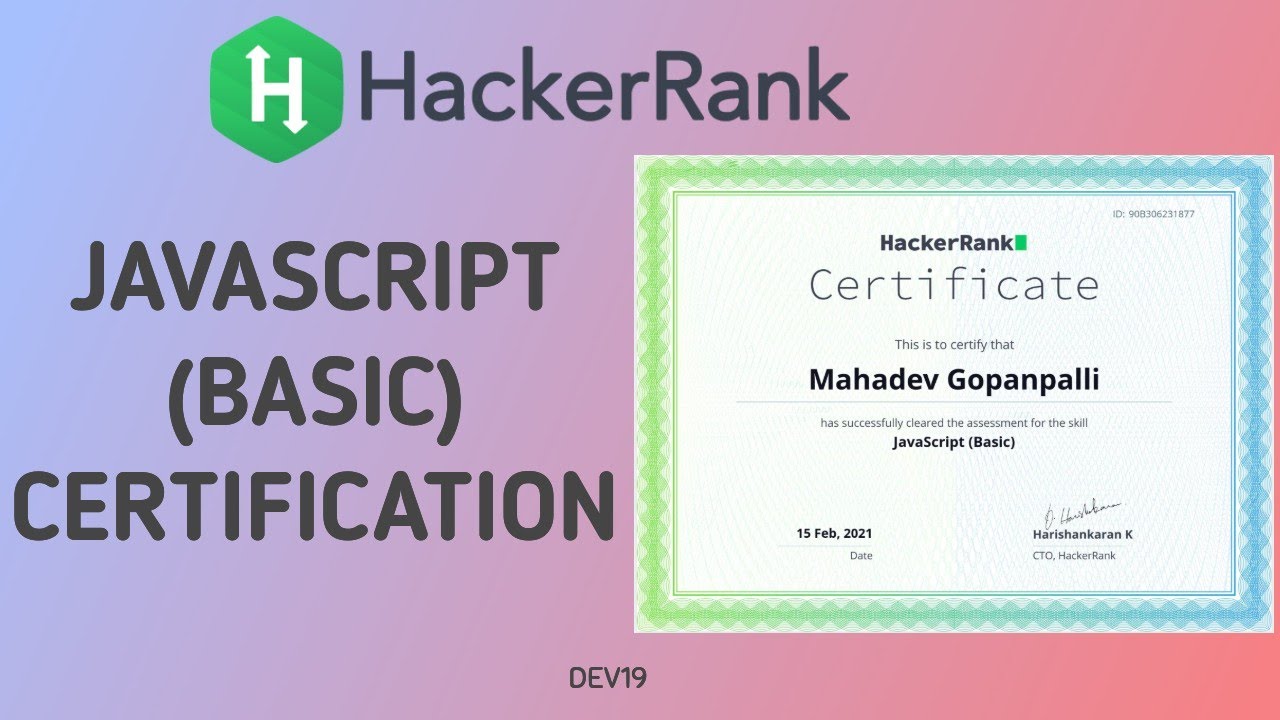 JavaScript (Basic) Certification | Hackerrank Certifications