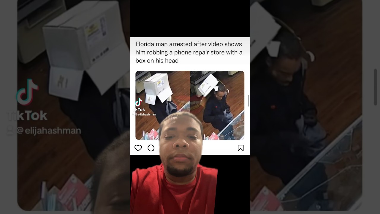 Florida Man Arrested After video shows him robbing a phone repair store with a Box on his head!