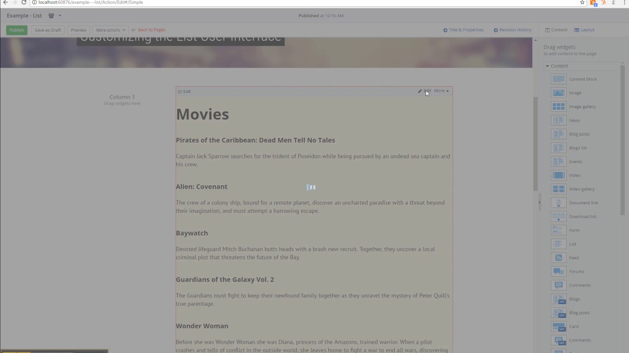 Sitefinity Feather/MVC List Widget Example