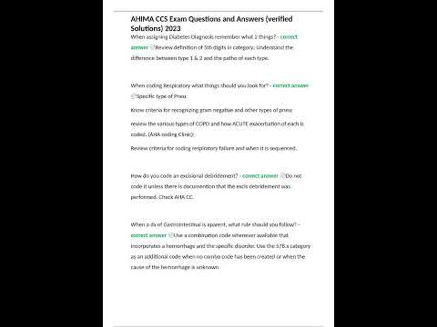 AHIMA CCS Exam Questions and Answers verified Solutions 2023