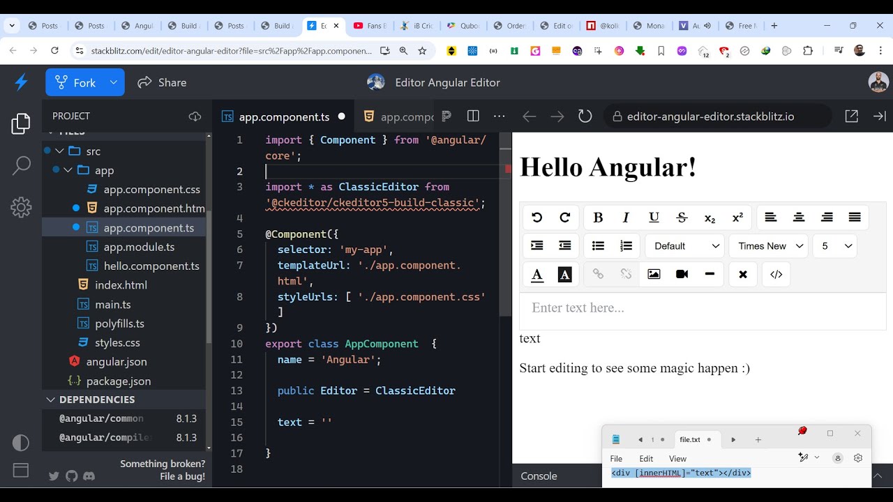 Build a Angular WYSIWYG Rich Text Editor With HTML Controls Using @kolkov/angular-editor in TS
