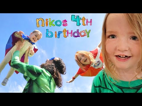NiKO's 4th BiRTHDAY!! Superhero Family and Learning to Ride his new Spiderman Bike! Catching Bugs!