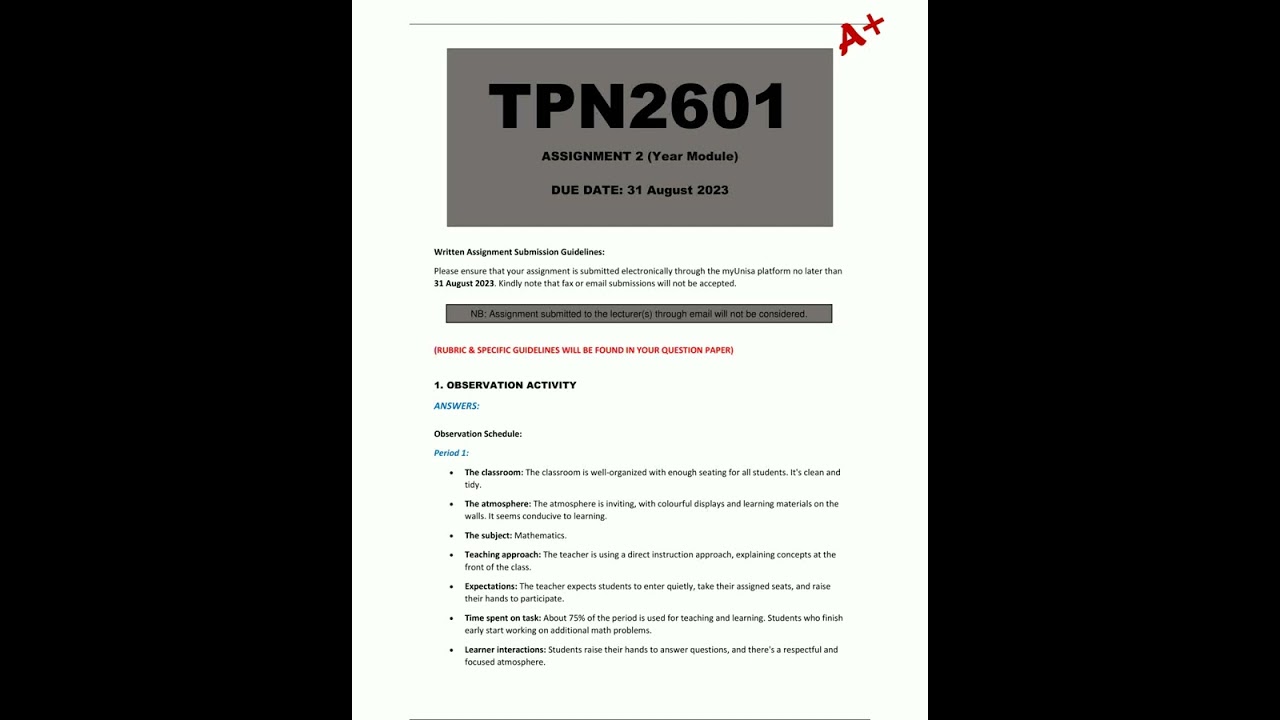 TPN2601 Assignment 2 Year Module Due 31 August 2023