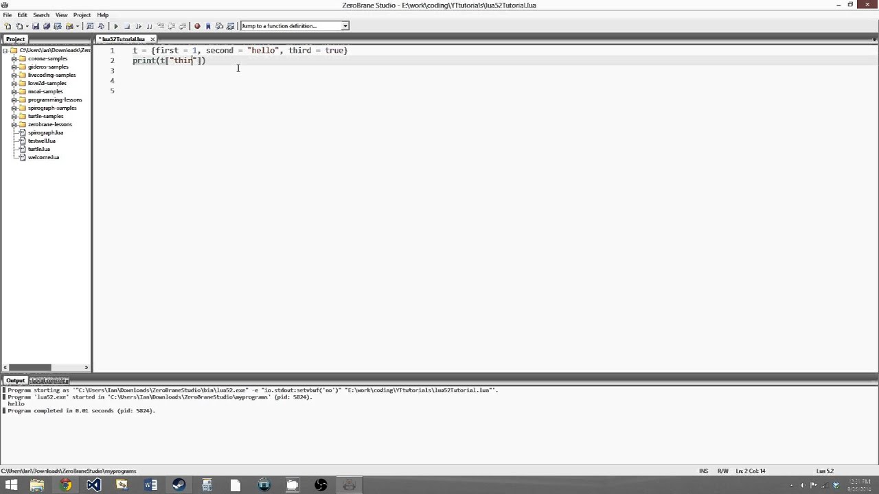 Lua 5.2 Tutorial 5: Basic Tables