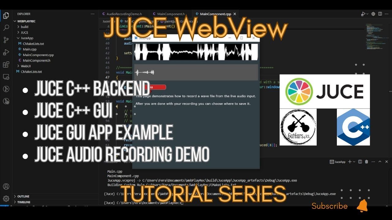 Juce WebView Tutorial:  Juce C++ Backend and GUI Elements - Audio Recording Demo GUI App