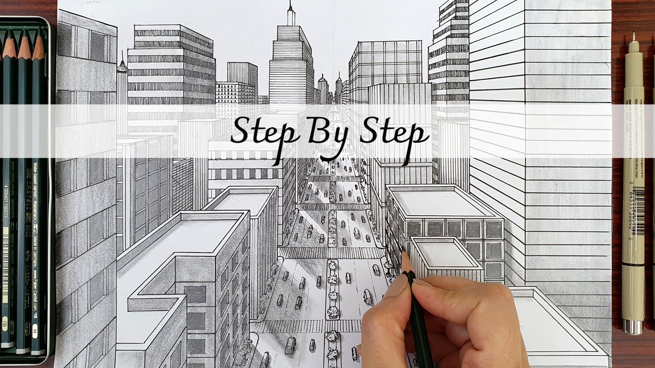 How to Draw A City in One Point Perspective | Step By Step
