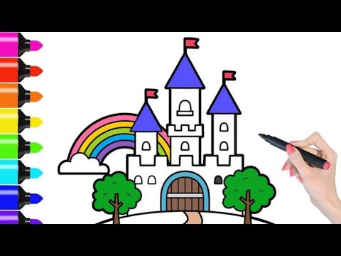 Very Easy"Castle"drawing for kids & todlers.How to draw|colour"Castle"step by step for kids& todlers