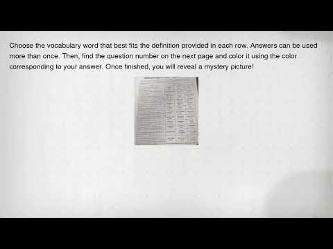 Choose the vocabulary word that best fits the definition provided in each row. Answers can be used m