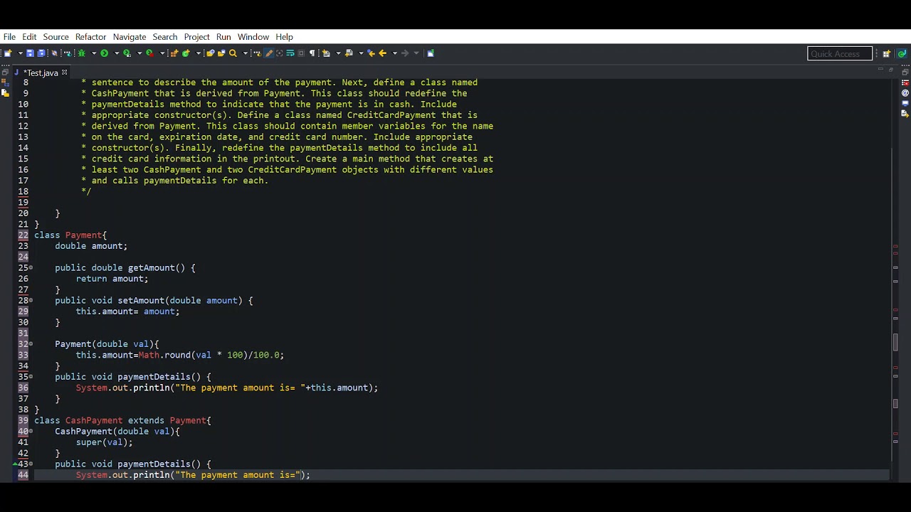 Java program for Payment, CreditCardPayment ,CashPayment and paymentDetails