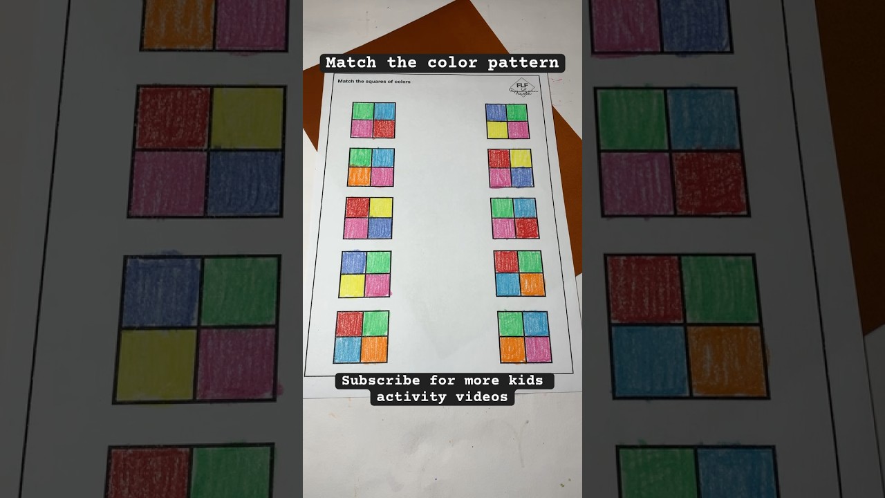 Color pattern matching worksheet for kids | check the four colors to match the box.