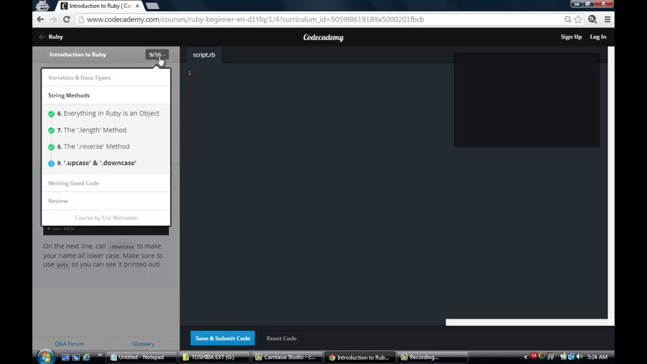 Codecademy: Ruby Lessons- 2- String Methods