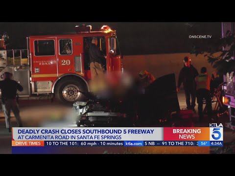 Suspected DUI crash on 5 Fwy leaves 2 dead; SB lanes closed through Santa Fe Springs