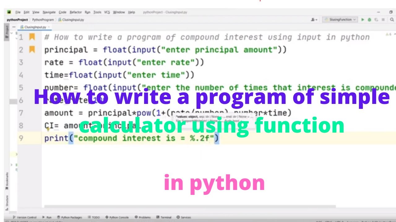 How to write a program of simple calculator  using function in python