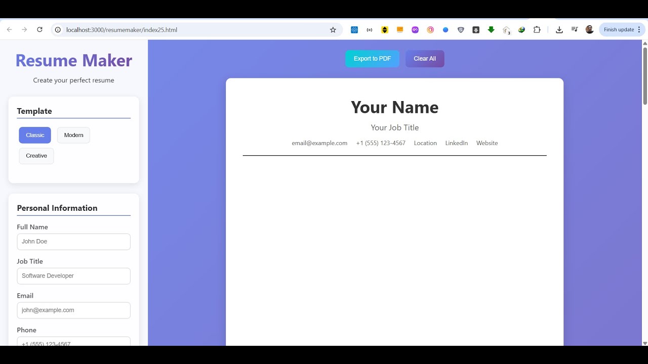Build a PDF Resume Editor in Browser Using jsPDF & Html2Canvas Library in HTML & JavaScript