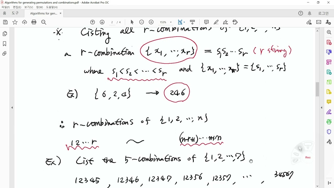 Algorithm for generating permutations and combinations
