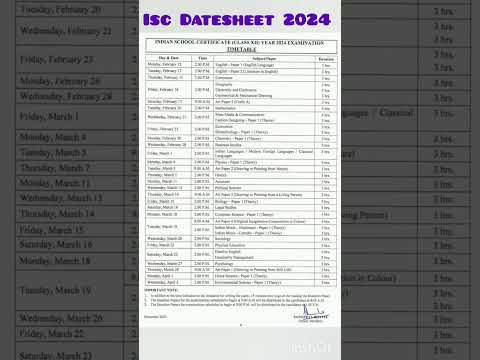 ISC Class 12 Datesheet 2023-24 when board exam will start.